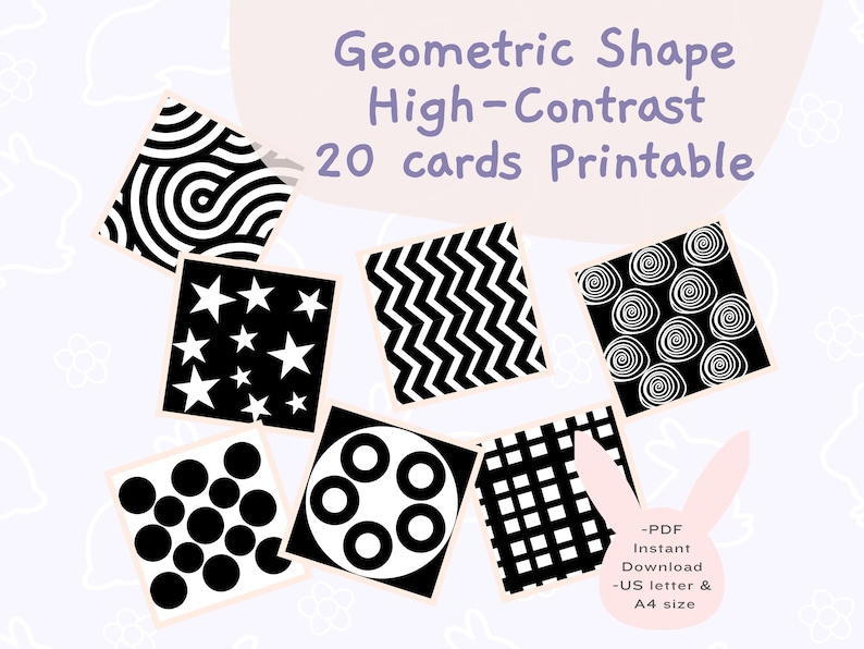 PRINTABLE 20 Black and White High Contrast Cards| Geometric Shapes ...