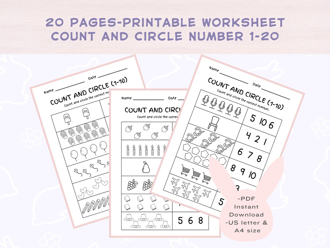 Number 1-20 Count and Circle Preschool Printable Worksheets|toddler ...