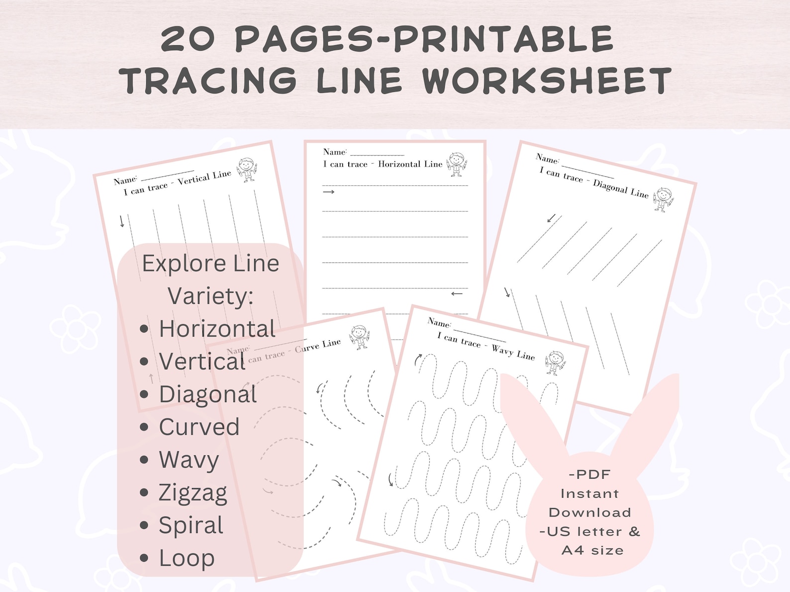Prewriting Line Tracing Line Tracing Worksheet Printable - Etsy