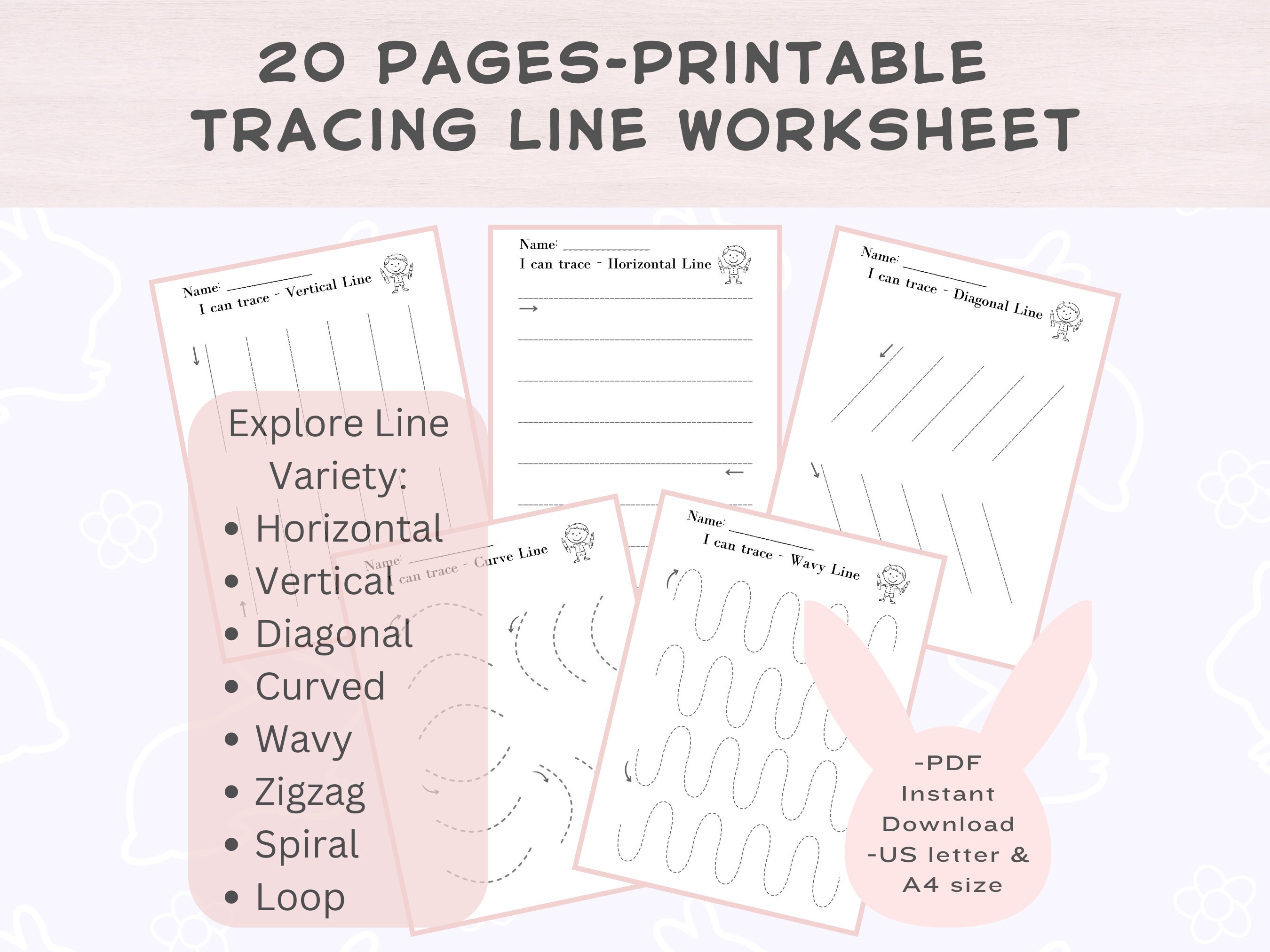 Prewriting Line Tracing | Line Tracing Worksheet Printable | Homeschool ...