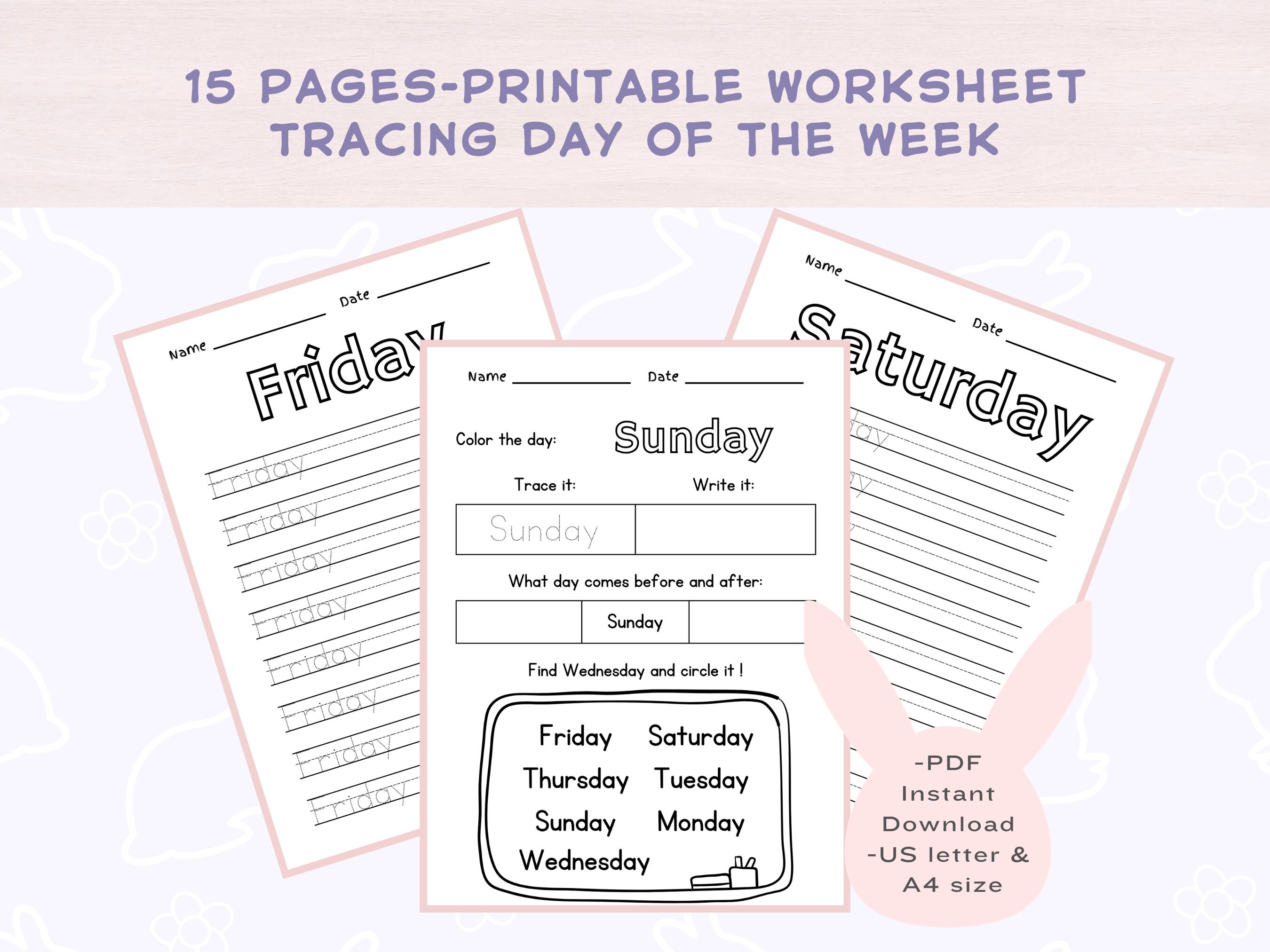 Days of the Week Tracing Worksheet: Handwriting Practice (PDF Digital ...