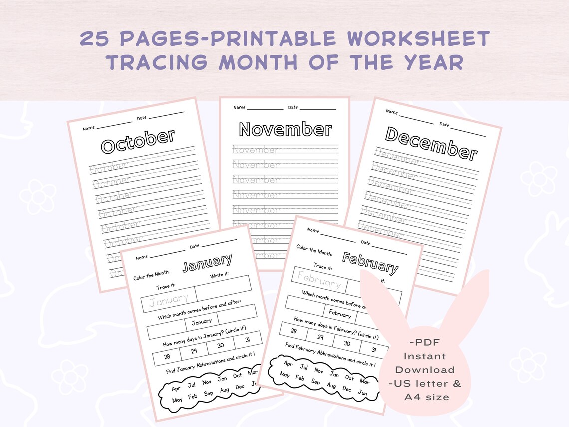 Tracing Month of the Year Worksheetmonths Coloring Pagesprintable ...