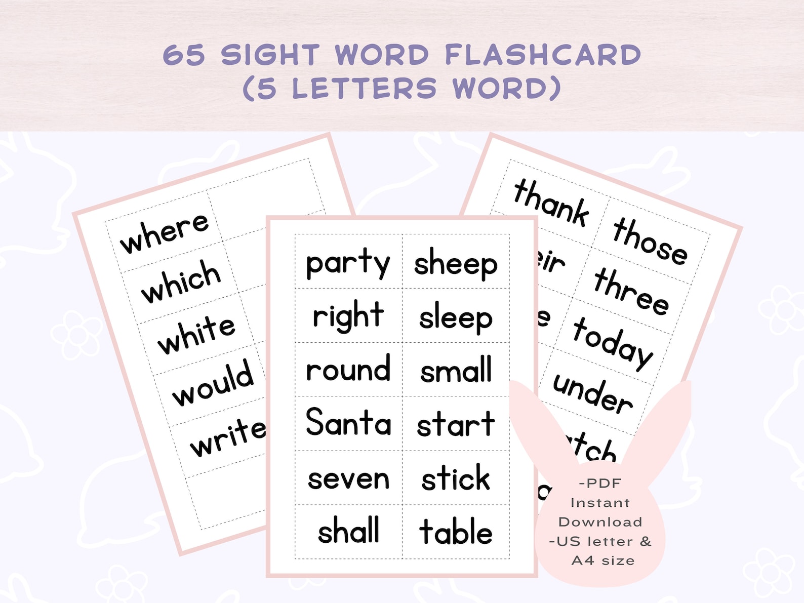 Five Letter Sight Word Flash Cards: Dolch Primer (PDF Digital Download ...