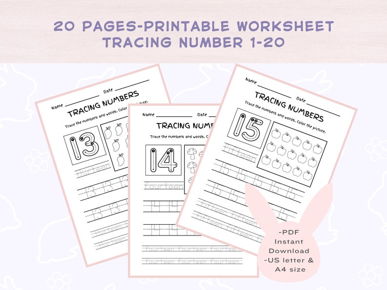 Tracing Number 1-20 Preschool Printable Worksheets|toddler Workbook ...