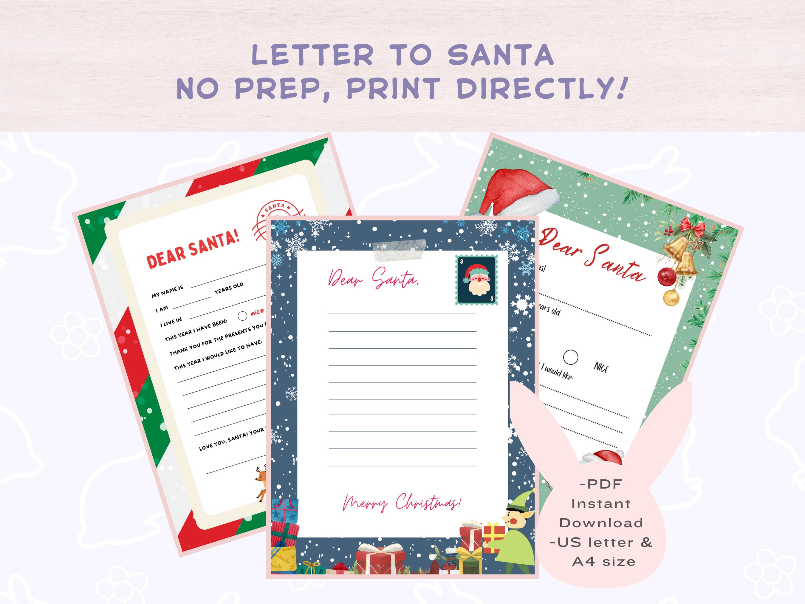 Carta de niños imprimible a Santa/ Carta de plantilla a Santa/Lista de ...