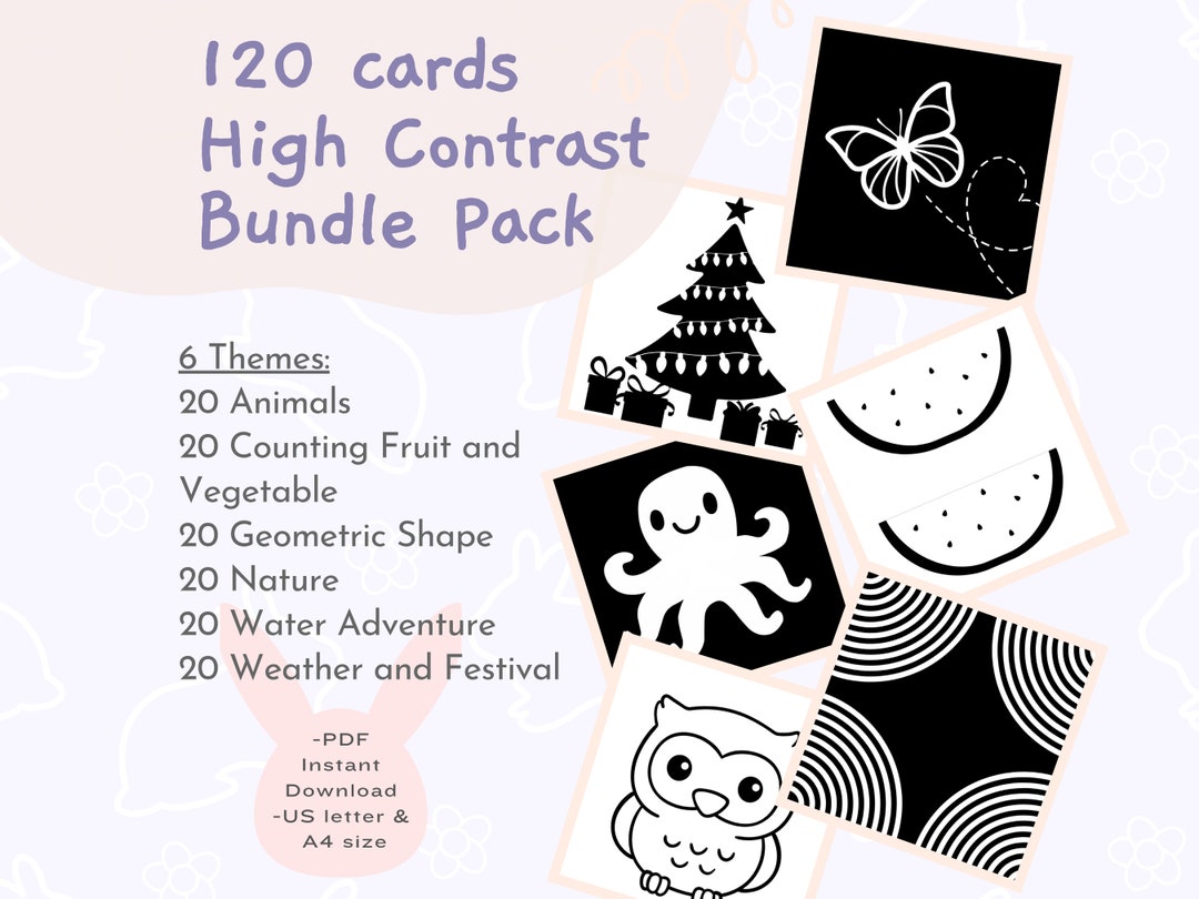 PRINTABLE BUNDLE 120 High Contrast Baby Sensory Flash Cards | Black and ...