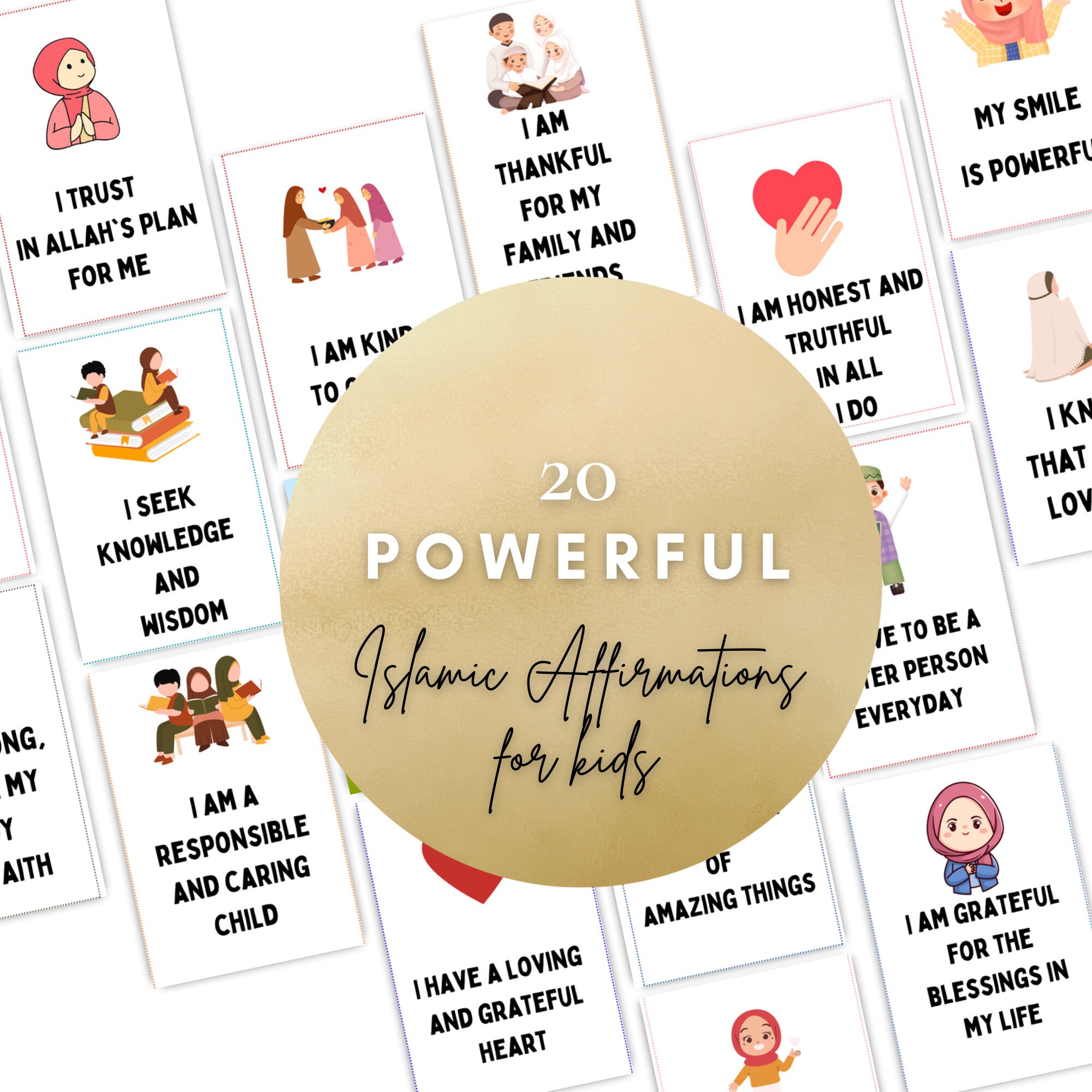 Islamic Affirmations Cards for Kids 20 Printable Cards, A4 and US ...