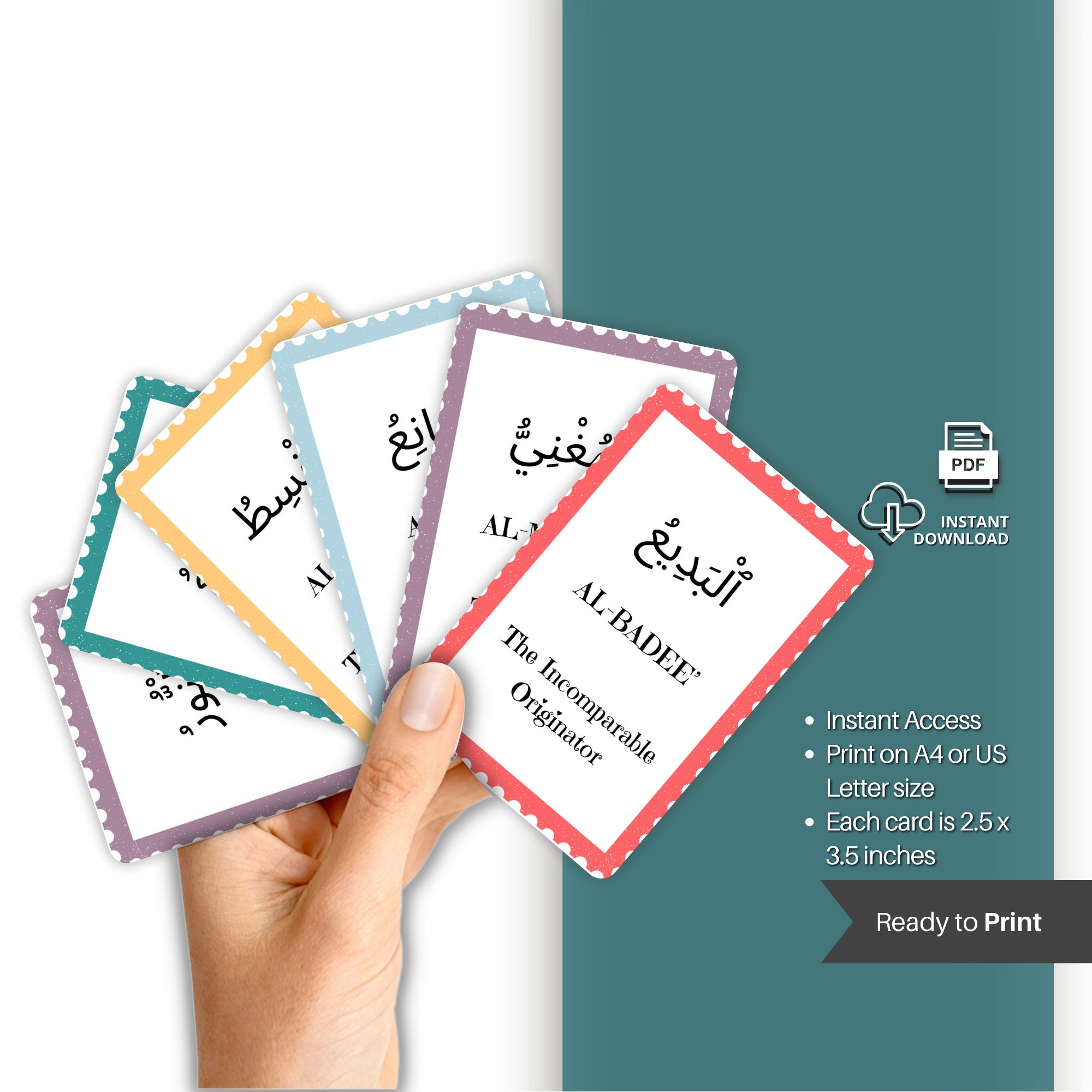 99 Names of Allah Flashcards, Asma Ul Husna, Printable Islamic Cards ...