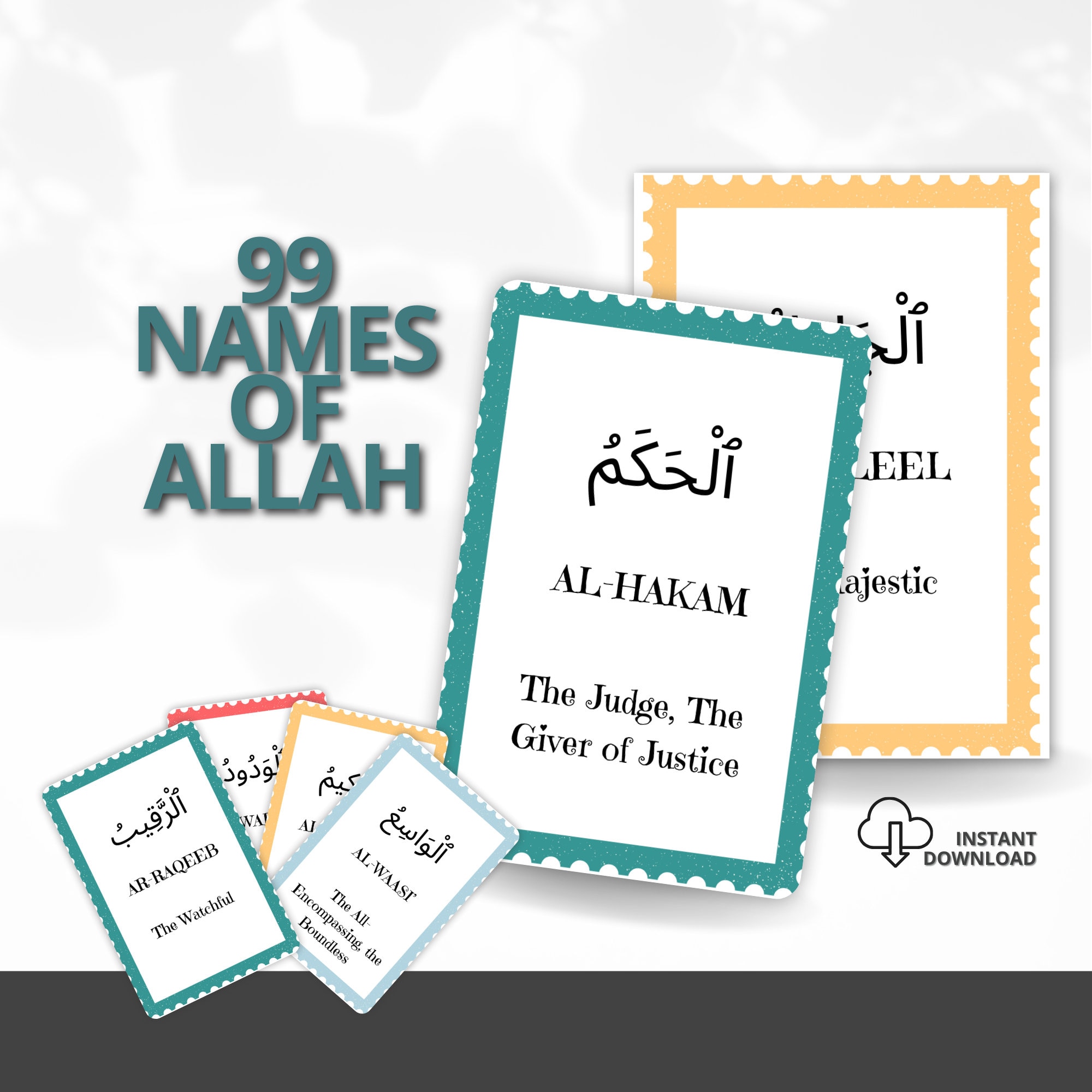 99 Names of Allah Flashcards, Asma Ul Husna, Printable Islamic Cards ...