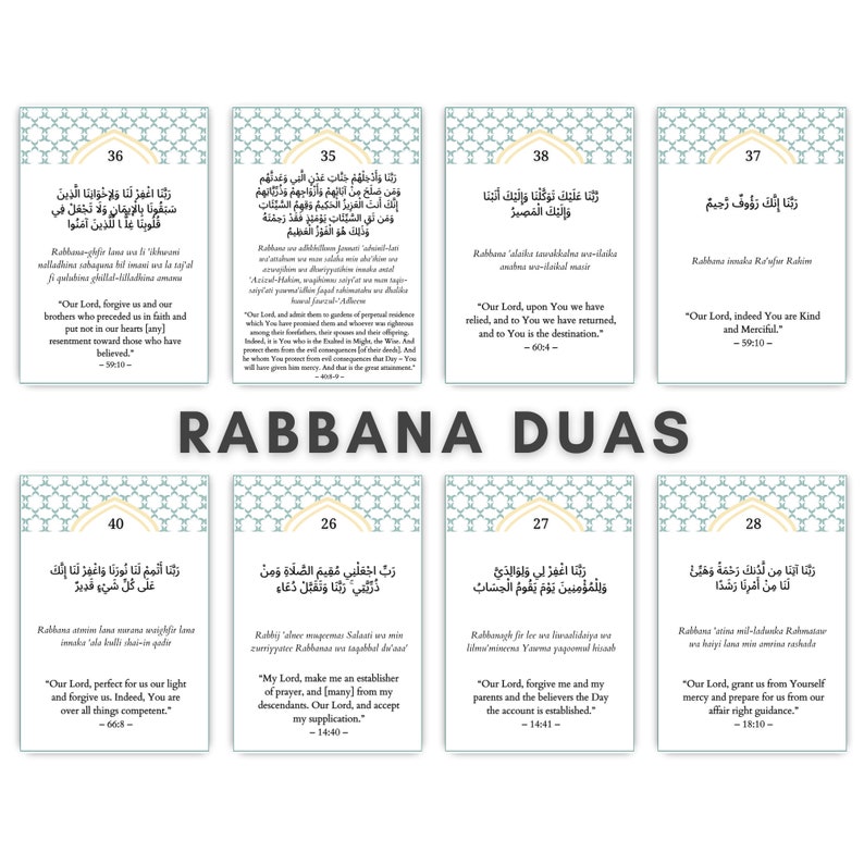 40 Rabbana Dua Cards, Islamic Digital Quranic Dua , Printable Prayer ...