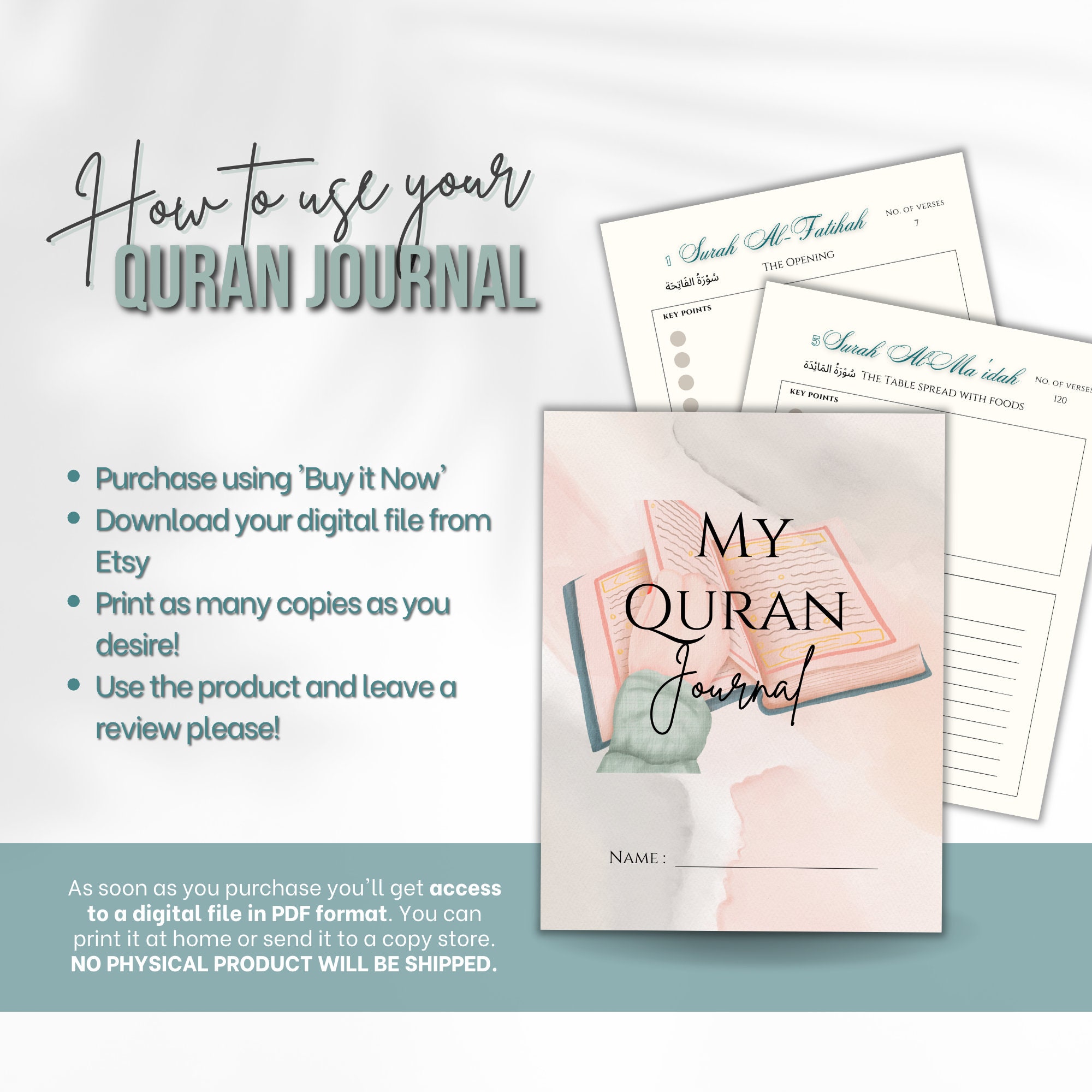 120 Page Quran Journal, Printable Journal,tafsir Planner, Digital Quran ...