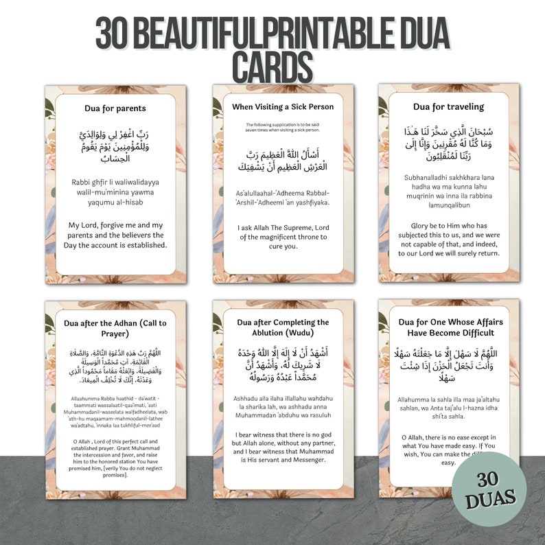 30 Dua Cards, Islamic Flashcards, Printable Cards, Dua Cards for Muslims, Dua Cards for Children ...