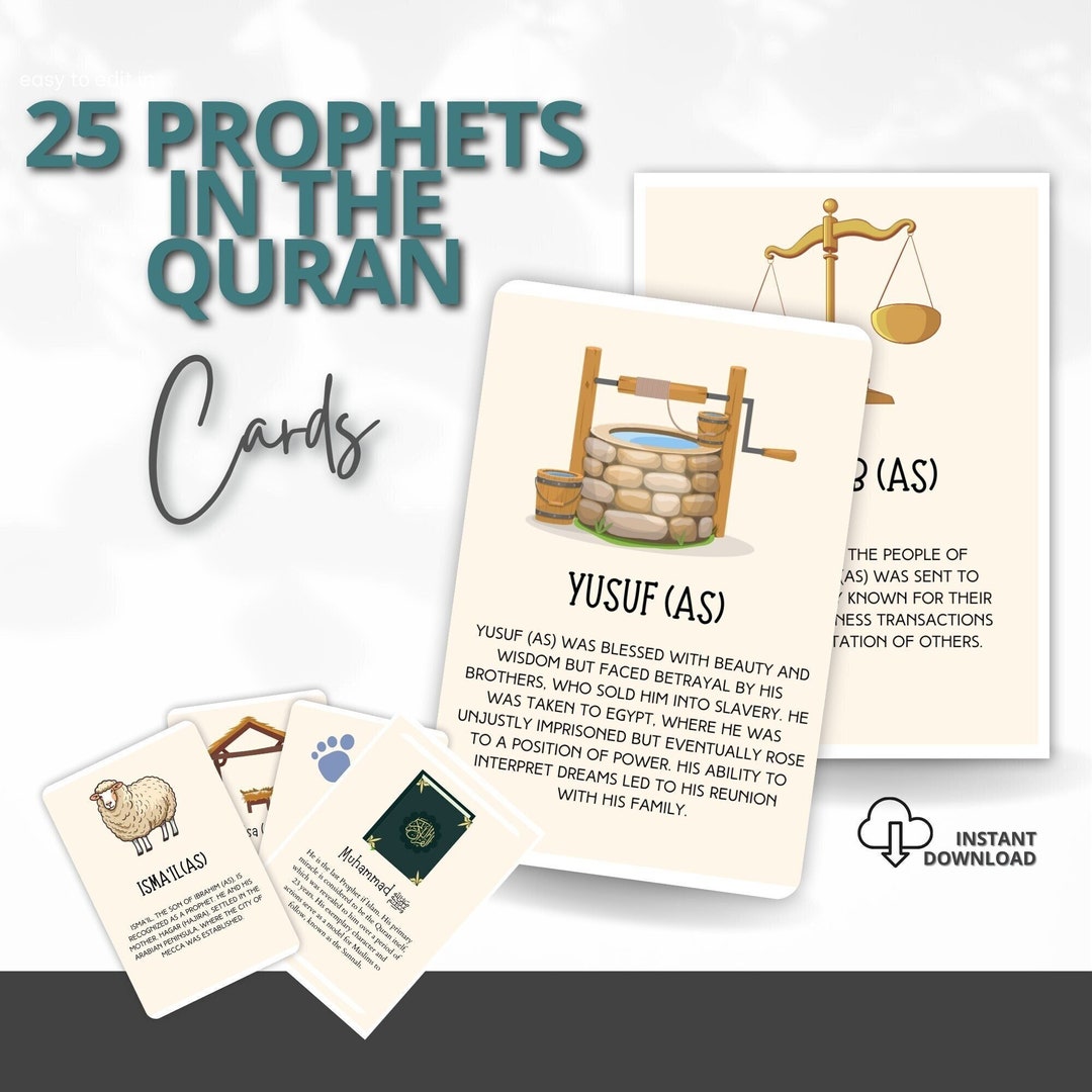 25 Prophets in the Quran & Islam. Islamic Printable and Digital Cards ...
