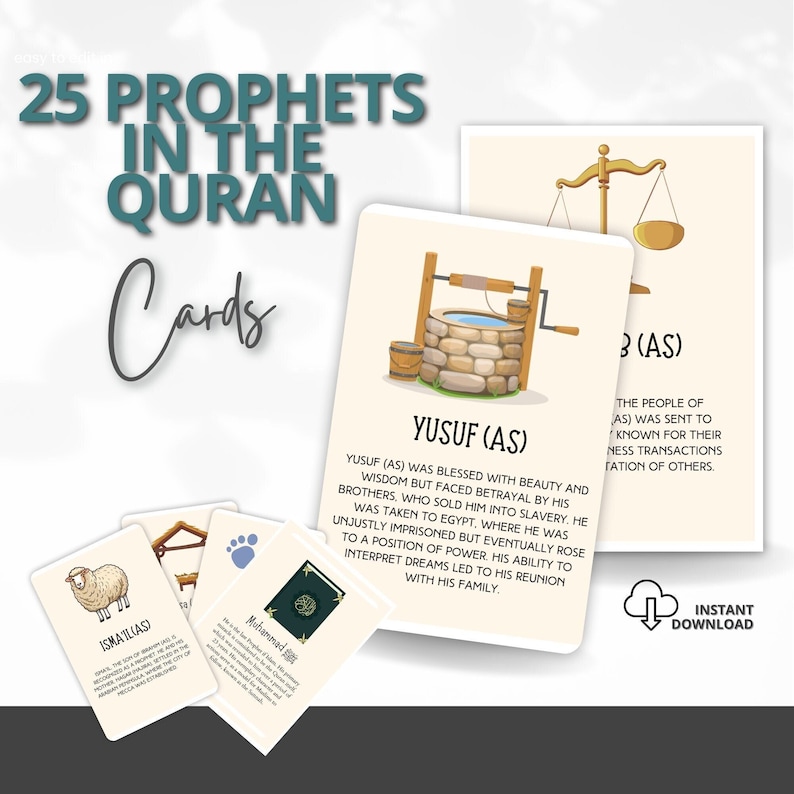 25 Prophets in the Quran & Islam. Islamic Printable and Digital Cards ...