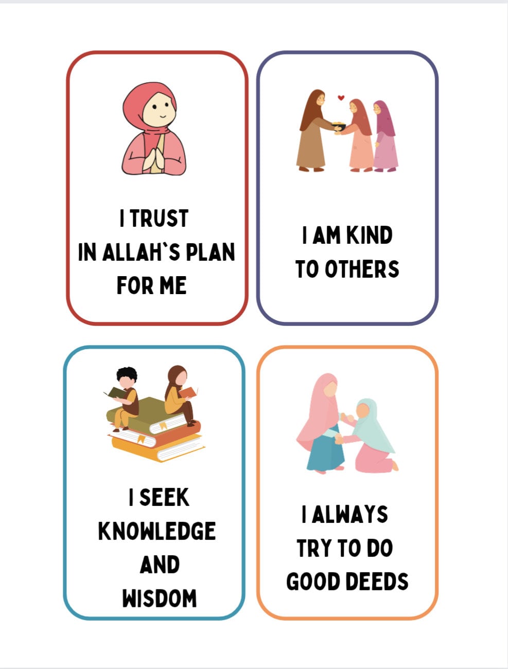 Islamic Affirmation Cards for Kids-20, Printable Affirmation Cards ...