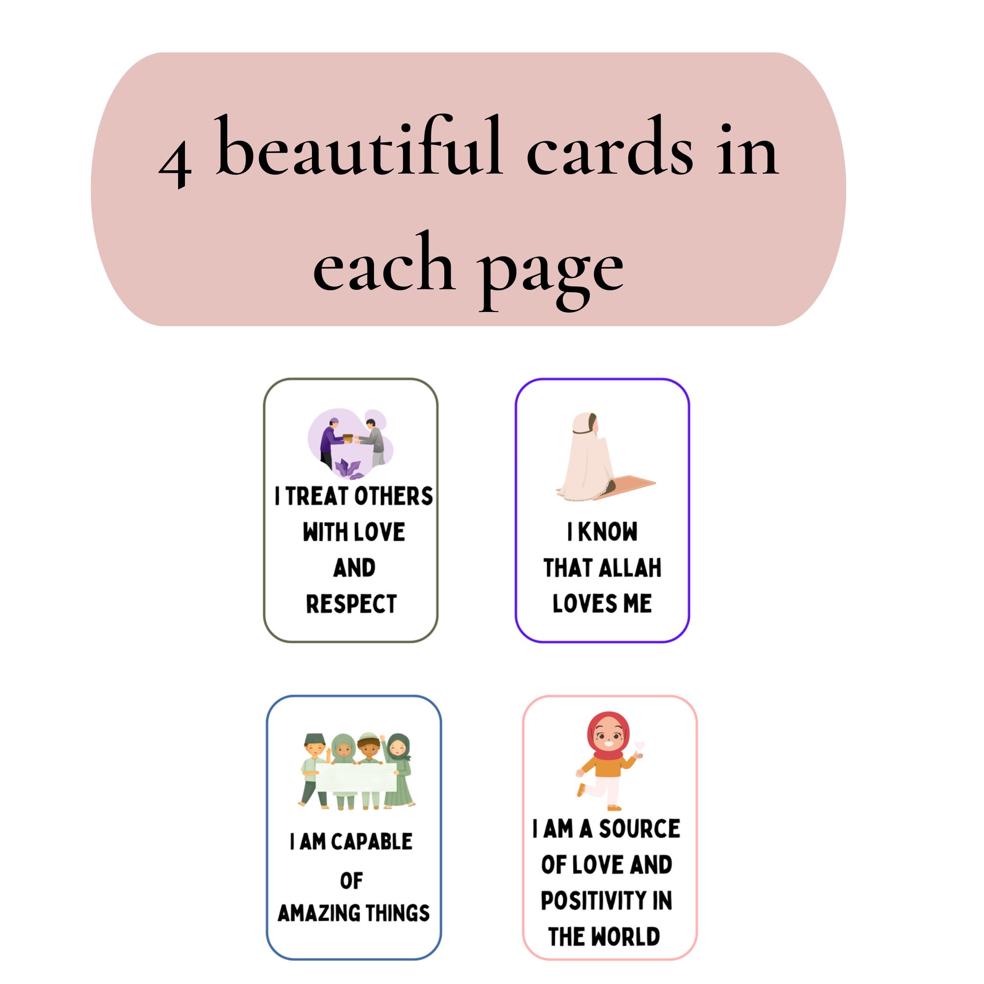 Islamic Affirmation Cards for Kids-20, Printable Affirmation Cards ...