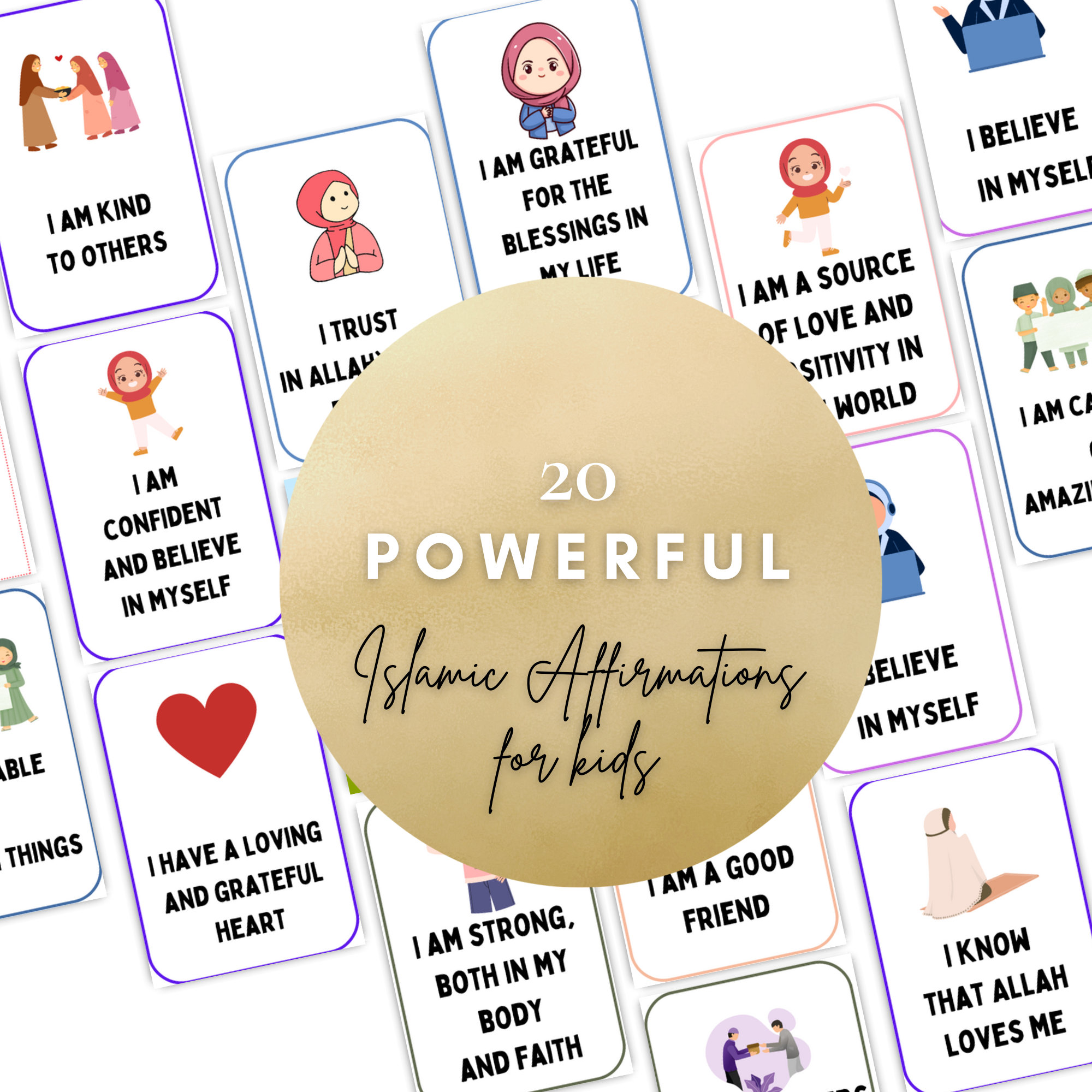 Islamic Affirmation Cards for Kids-20, Printable Affirmation Cards ...