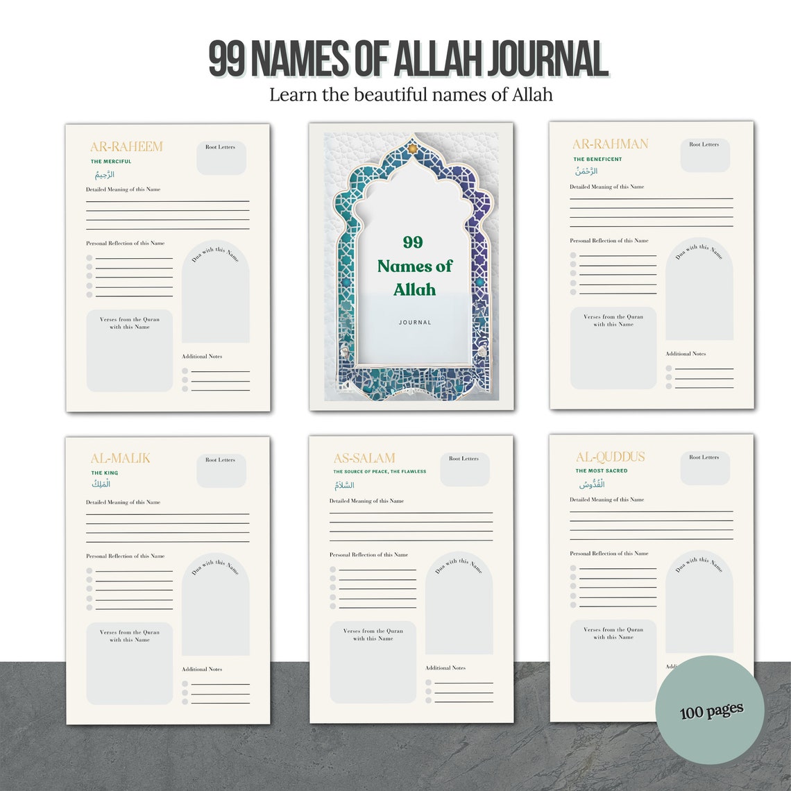 99 Names of Allah Printable Journal, Asmaul Husna Digital Journal ...