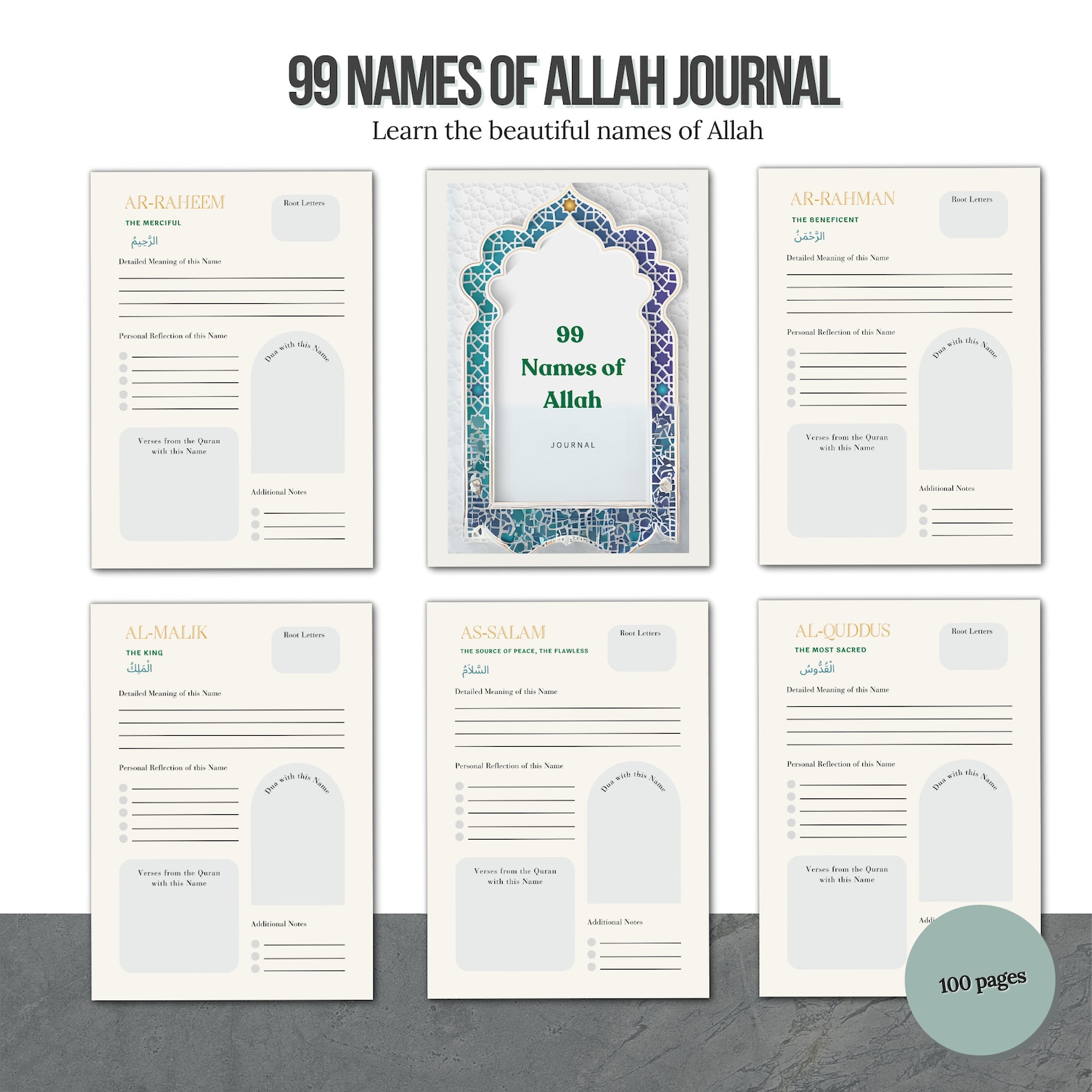 99 Names of Allah Printable Journal, Asmaul Husna Digital Journal ...