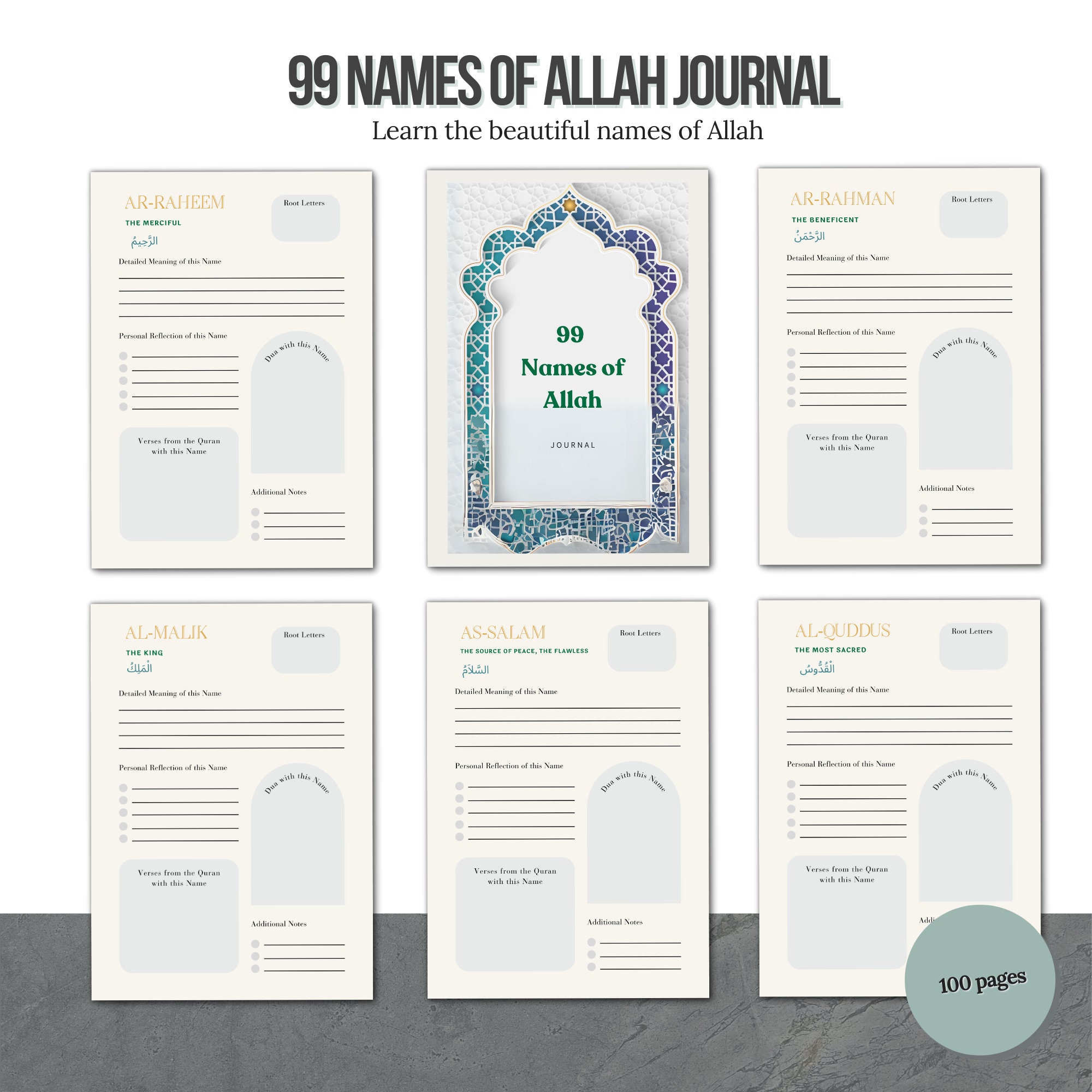 99 Names of Allah Printable Journal, Asmaul Husna Digital Journal ...
