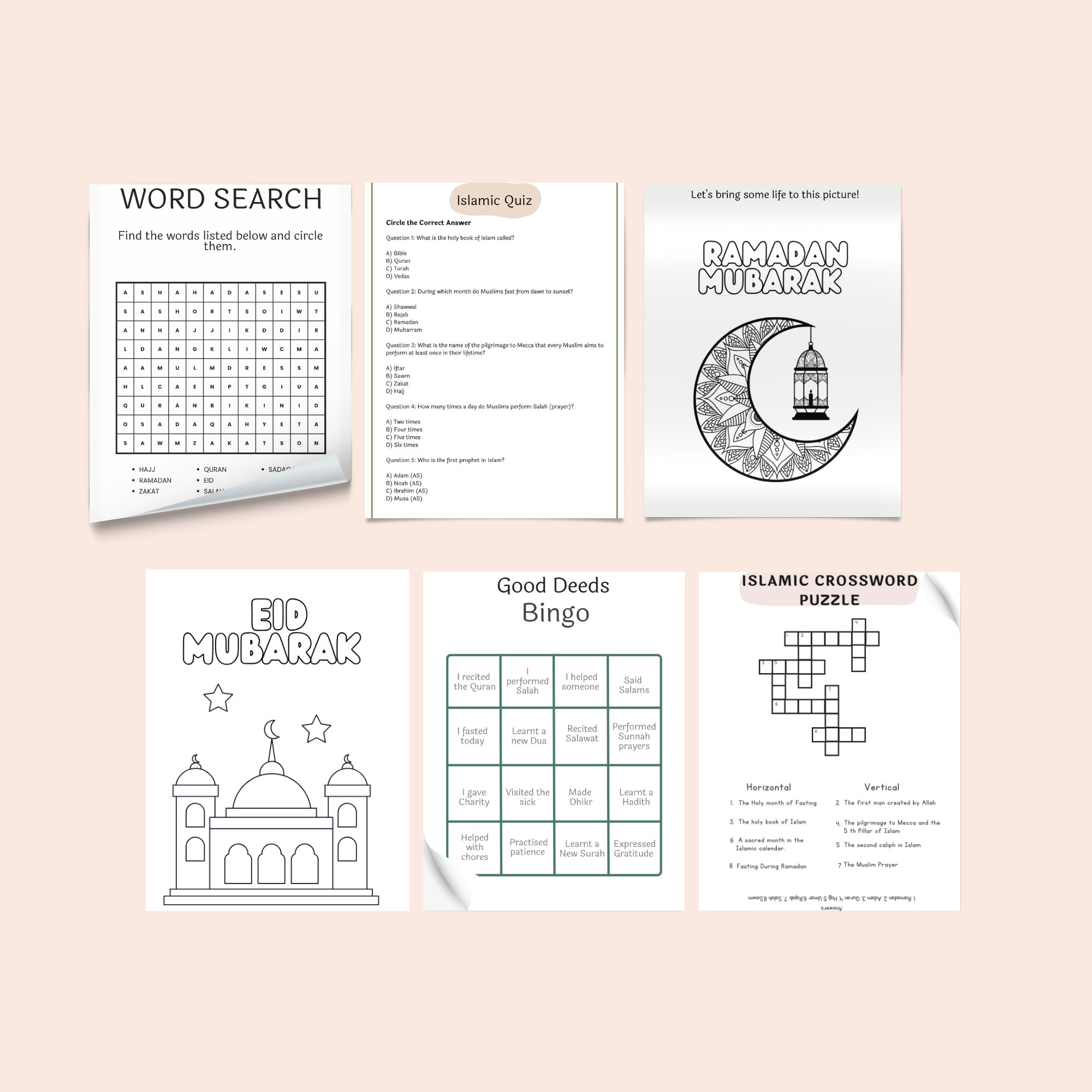 25 Page Ramadan Activity Book, Islamic Kids Worksheets, Muslim Children ...