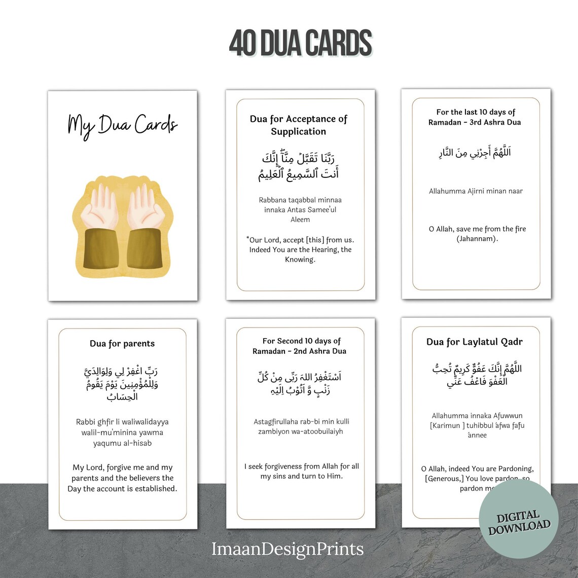 40 Dua Cards, Islamic Prayer Cards, Printable Ramadan Dua Cards, Dua ...