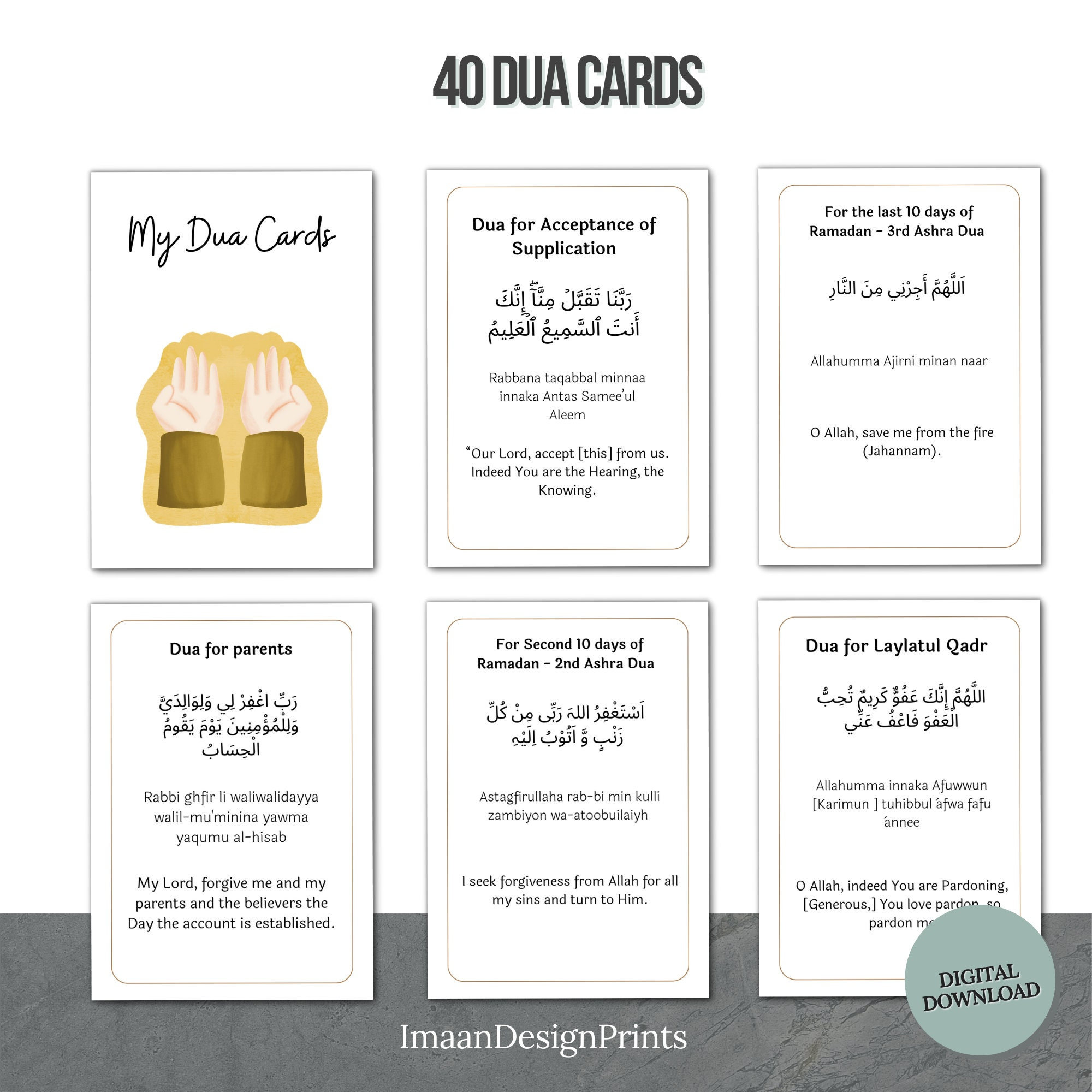Dua Cards, Islamic Prayer Cards, Printable Ramadan Dua Cards, Dua Cards for Kids, Islamic ...