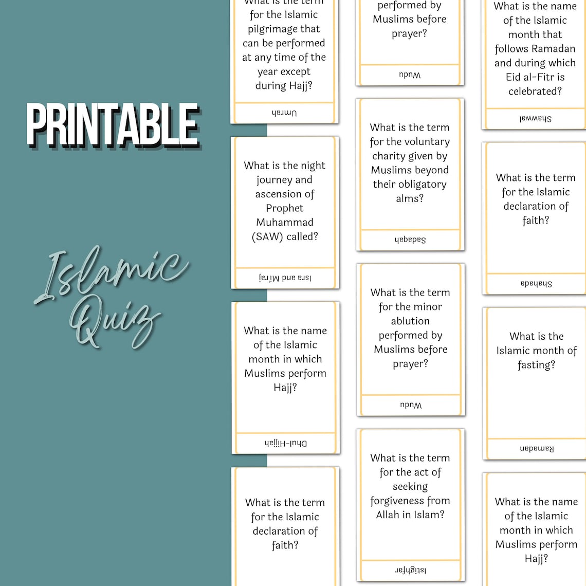 Islamic Trivia Game, Printable Islamic Question Cards, Ramadan Muslim ...