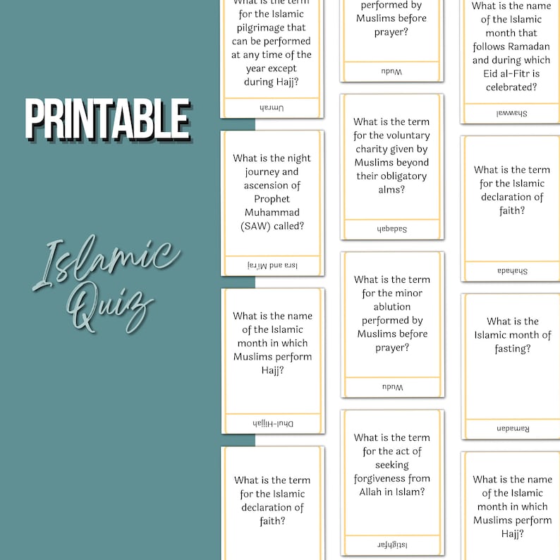 Islamic Trivia Game, Printable Islamic Question Cards, Ramadan Muslim ...