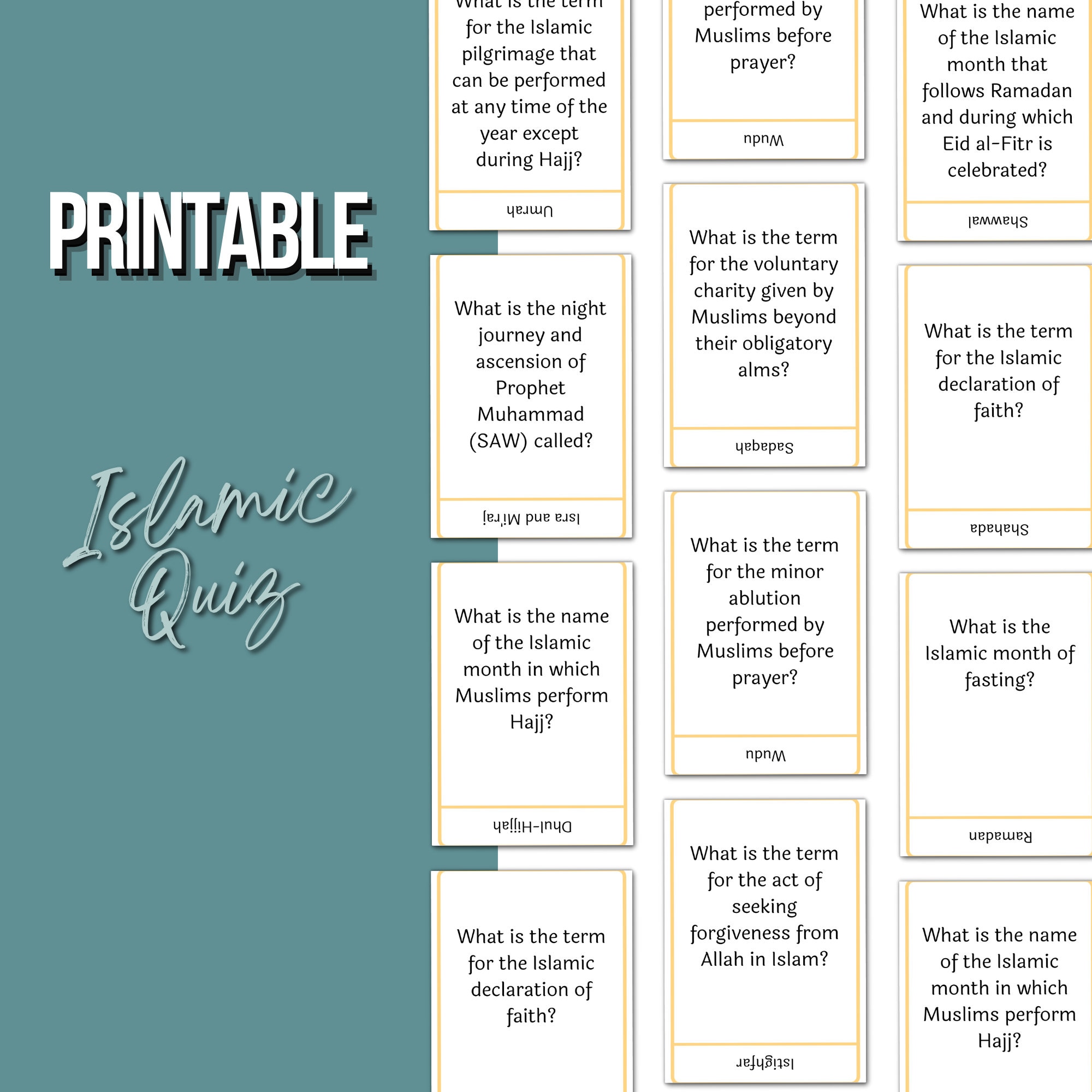Islamic Trivia Game, Printable Islamic Question Cards, Ramadan Muslim ...
