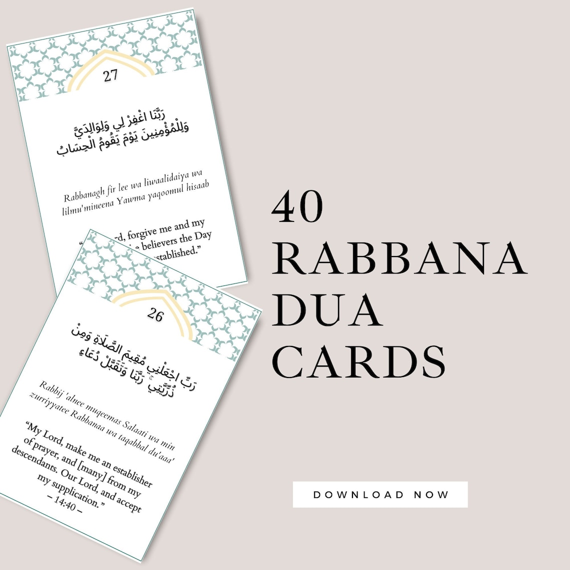 40 Rabbana Dua Cards, Islamic Digital Quranic Dua , Printable Prayer ...