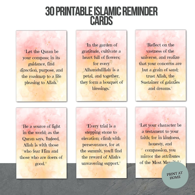 30 Islamic Inspirational Cards,printable & Digital Muslim Flashcards ...
