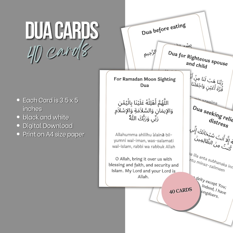 40 Dua Cards, Islamic Prayer Cards, Printable Ramadan Dua Cards, Dua ...