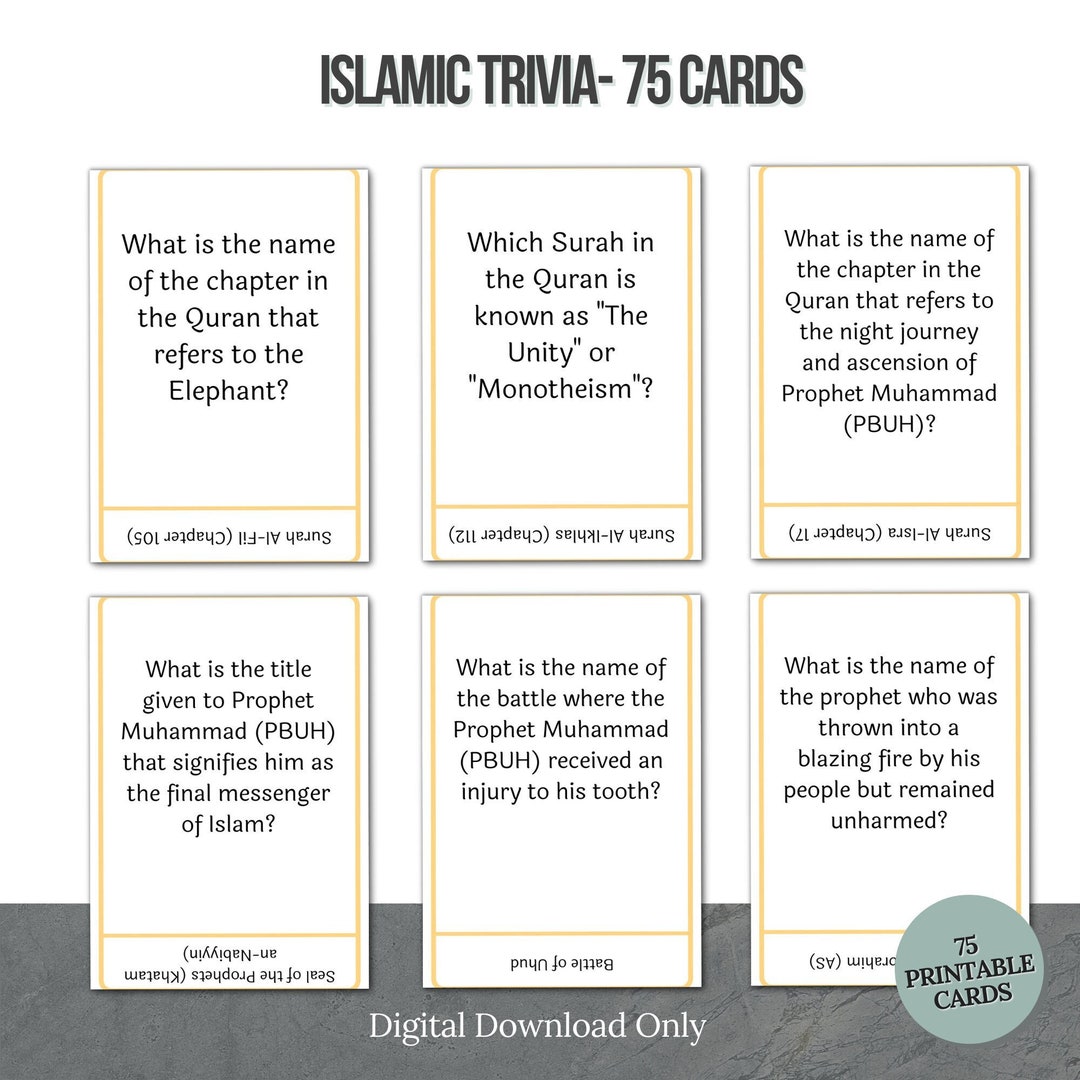 Islamic Trivia Game, Printable Islamic Question Cards, Ramadan Muslim ...