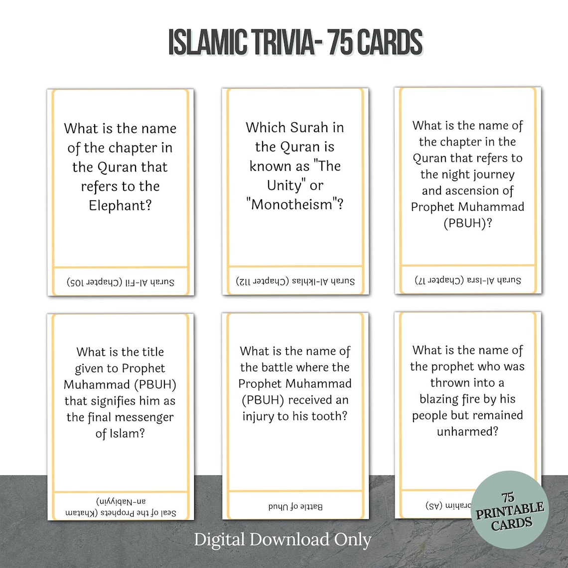 Islamic Trivia Game, Printable Islamic Question Cards, Ramadan Muslim ...