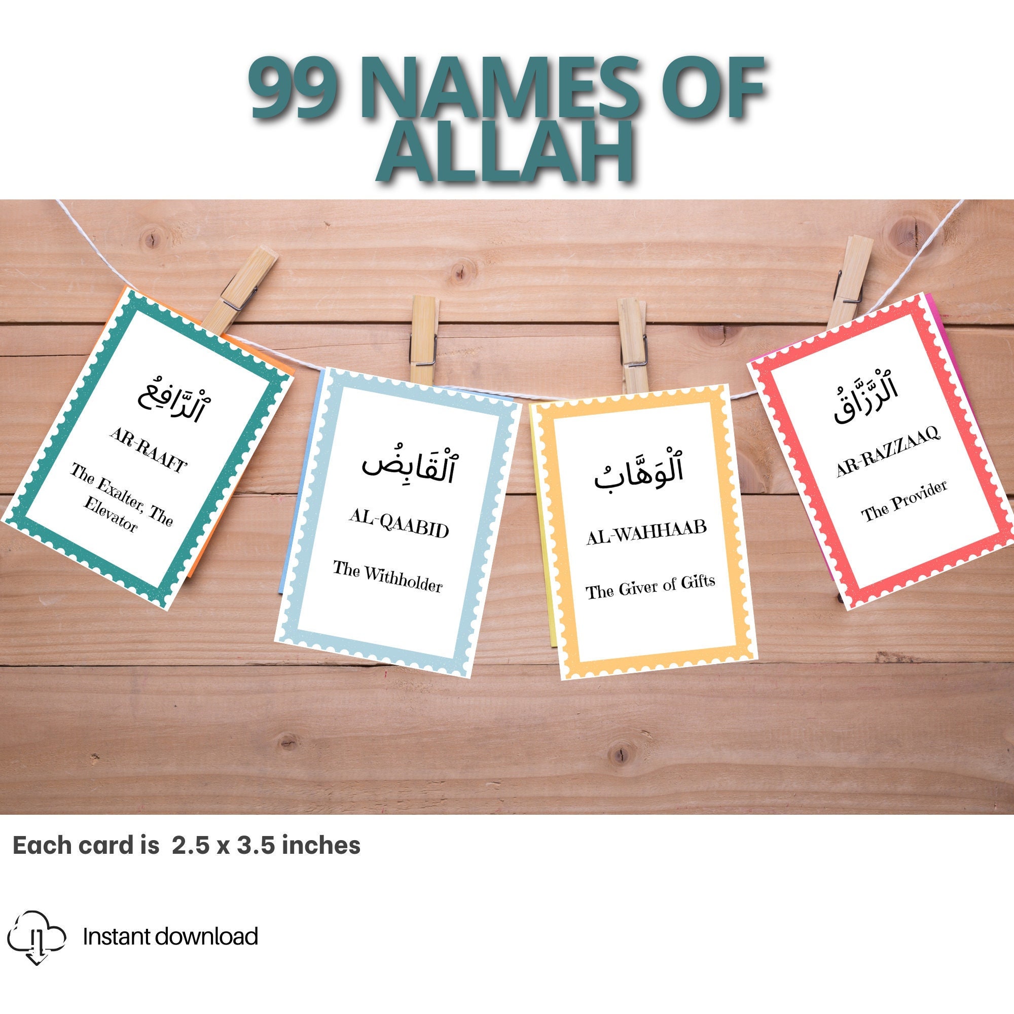 99 Names of Allah Flashcards, Asma Ul Husna, Printable Islamic Cards ...