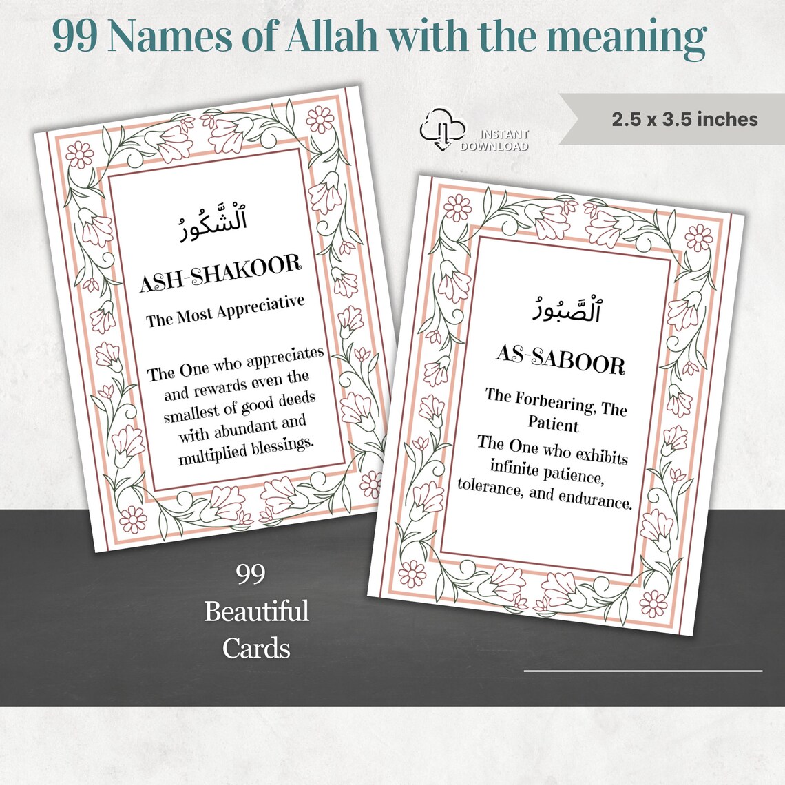 99 Names of Allah Flashcards , Islamic Flashcards, Printable Digital ...