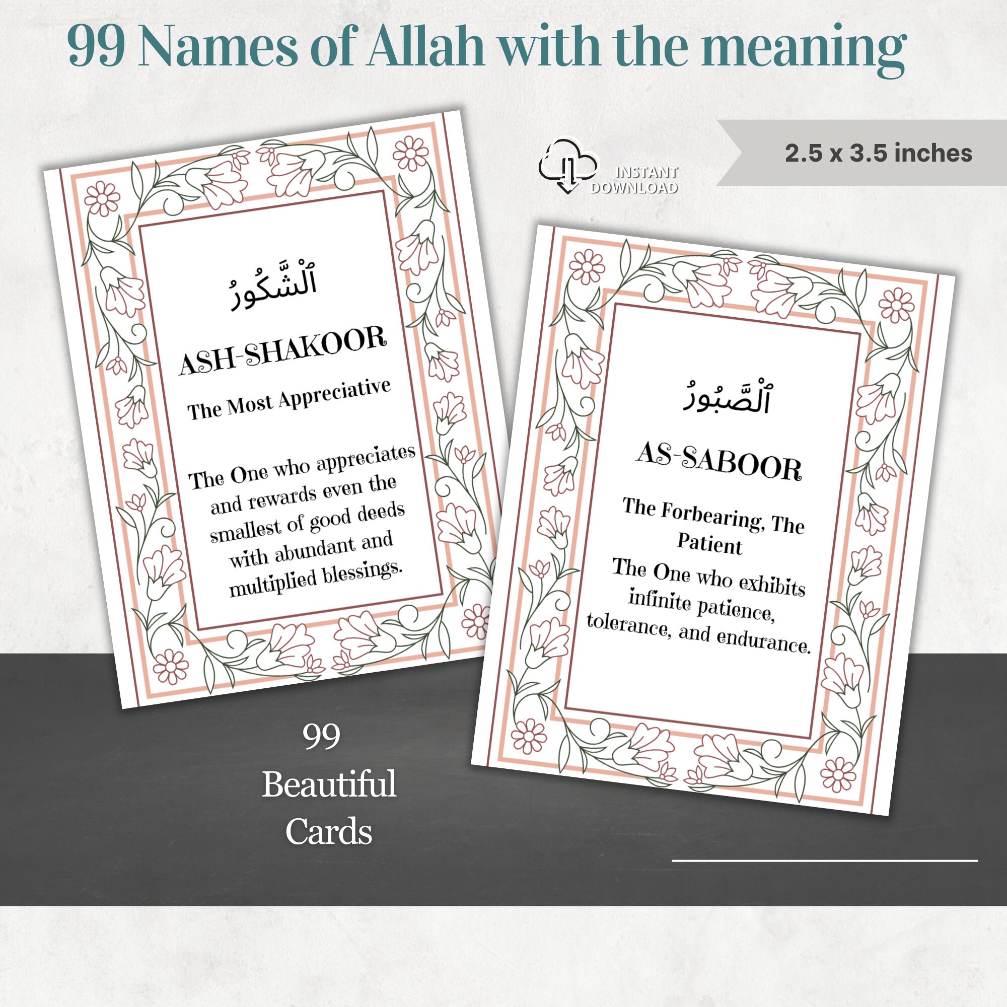 99 Names of Allah Flashcards , Islamic Flashcards, Printable Digital ...