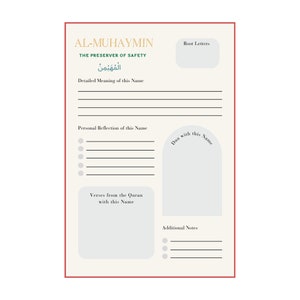 99 Names of Allah Printable Journal, Asmaul Husna Digital Journal ...