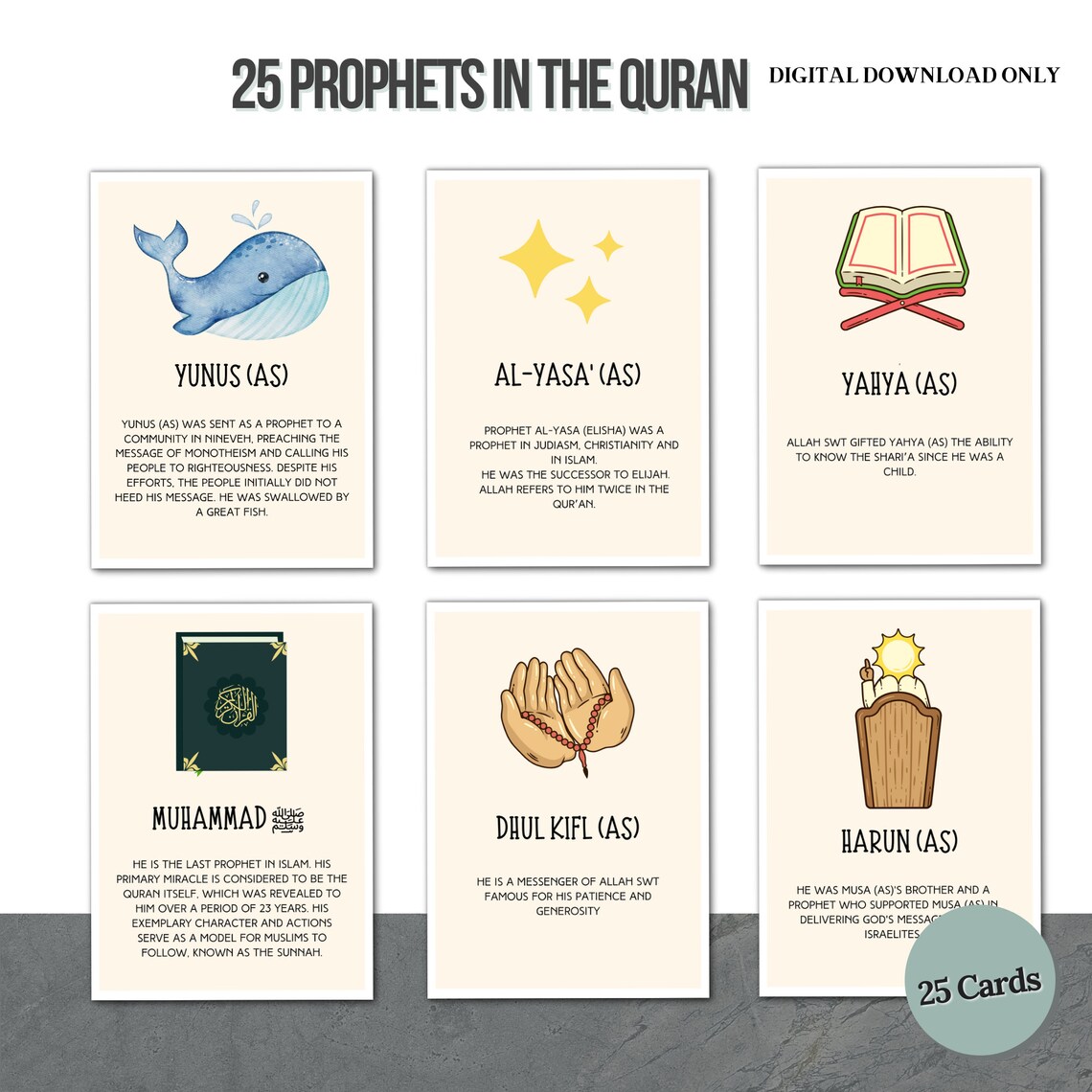 25 Prophets in the Quran & Islam. Islamic Printable and Digital Cards ...