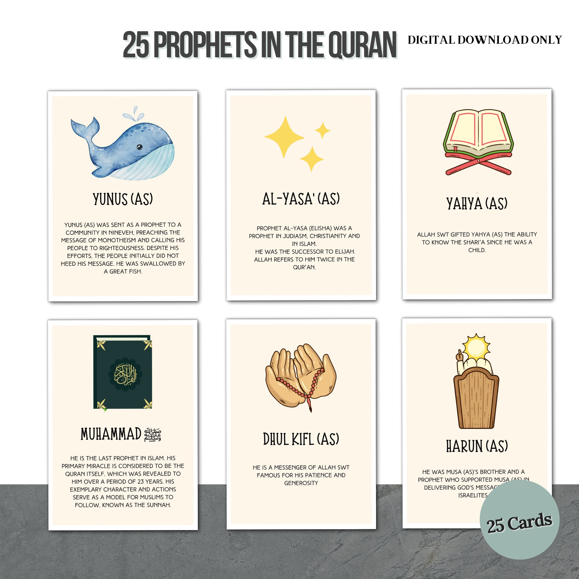 25 Prophets in the Quran & Islam. Islamic Printable and Digital Cards ...