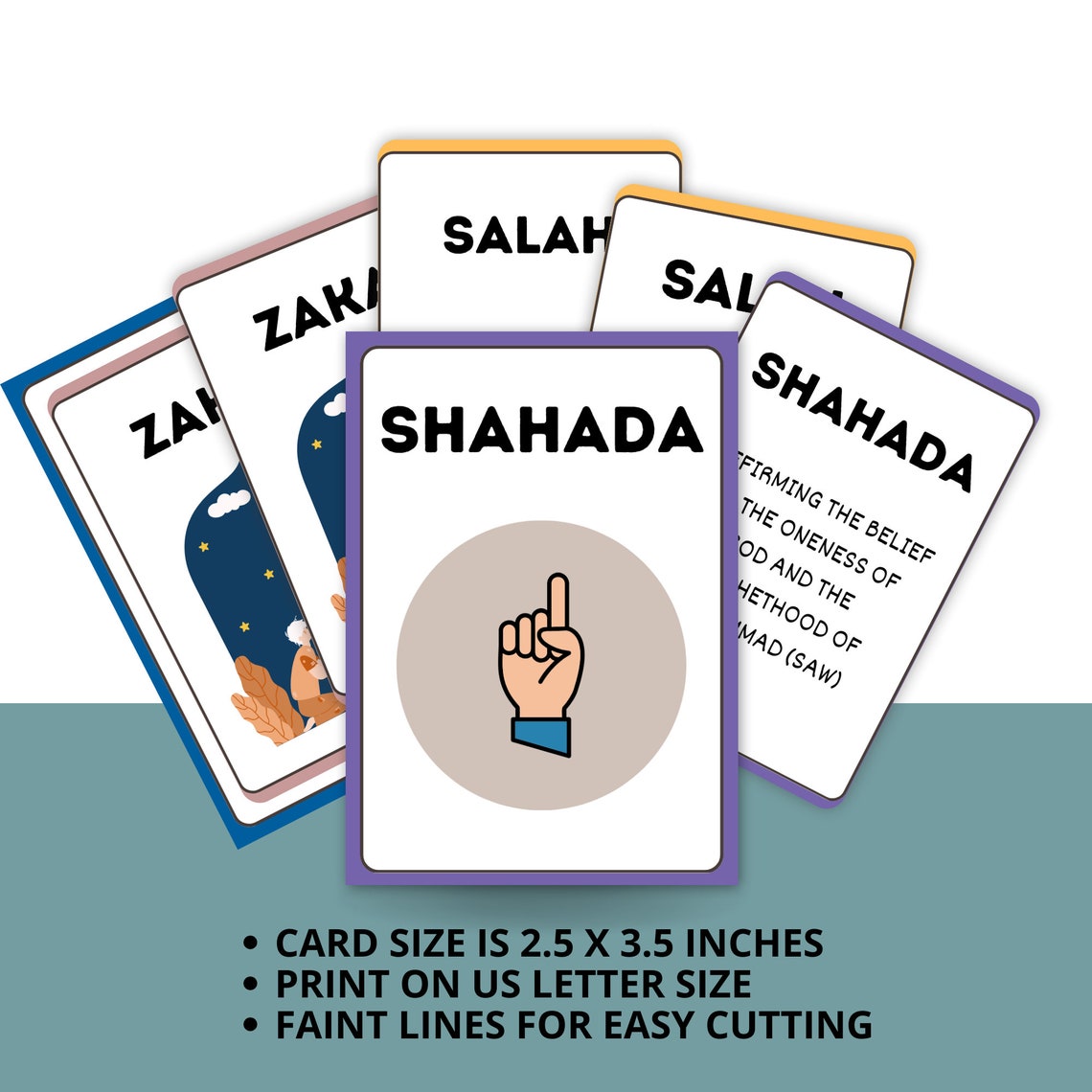 5 Pillars of Islam Flashcards, Five Pillars Islamic Cards, Muslim Kids ...