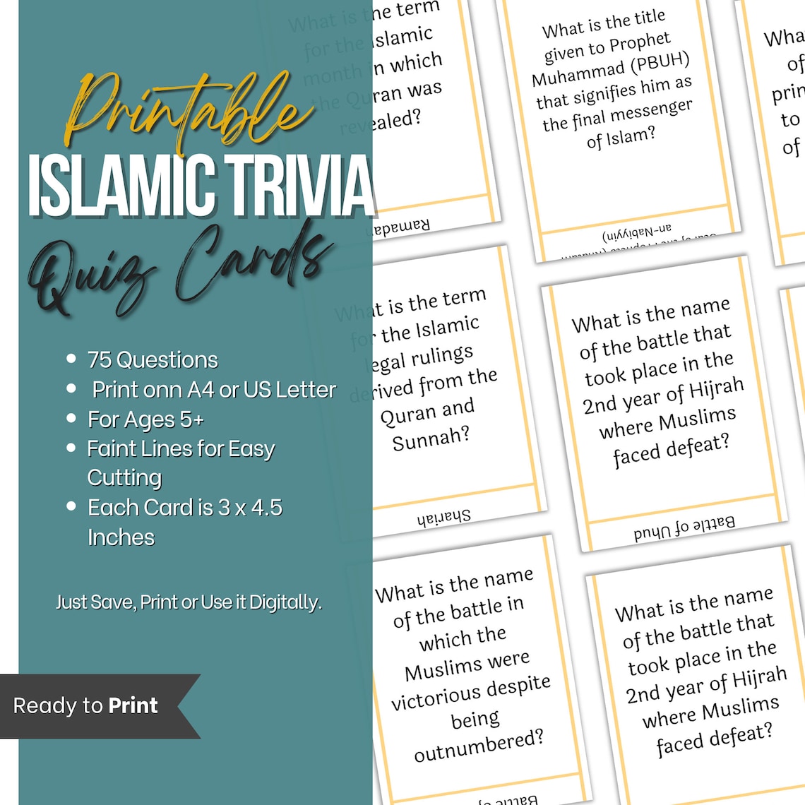 Islamic Trivia Game, Printable Islamic Question Cards, Ramadan Muslim ...