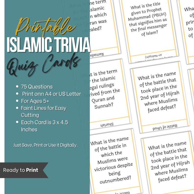 Islamic Trivia Game, Printable Islamic Question Cards, Ramadan Muslim ...