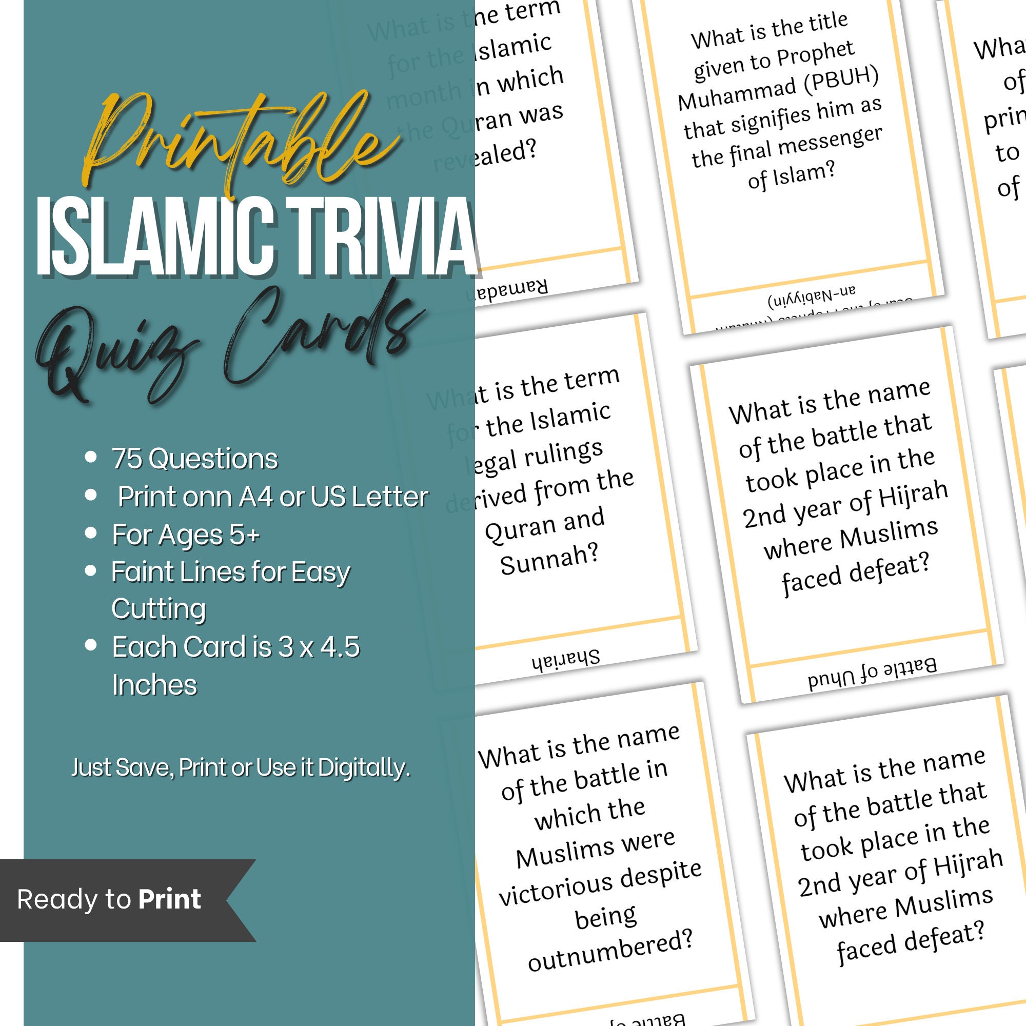 Islamic Trivia Game, Printable Islamic Question Cards, Ramadan Muslim ...