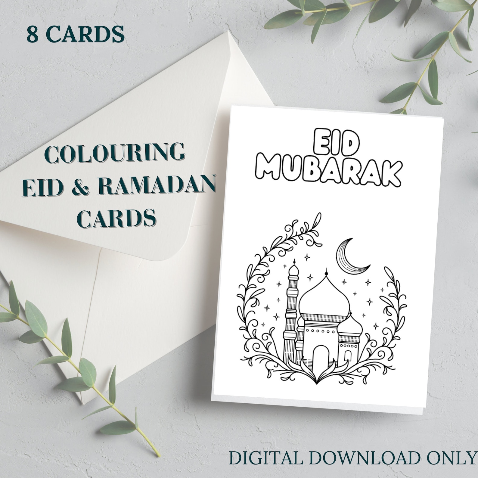 Colouring Eid & Ramadan Cards, Printable Eid Cards, Islamic Kids ...