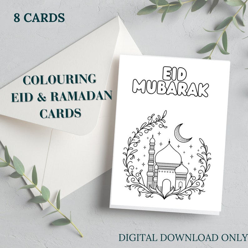 Colouring Eid & Ramadan Cards, Printable Eid Cards, Islamic Kids ...
