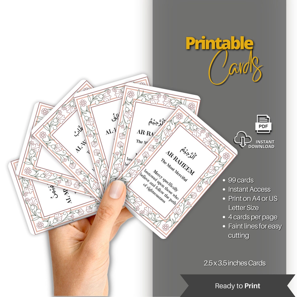 99 Names of Allah Flashcards , Islamic Flashcards, Printable Digital ...