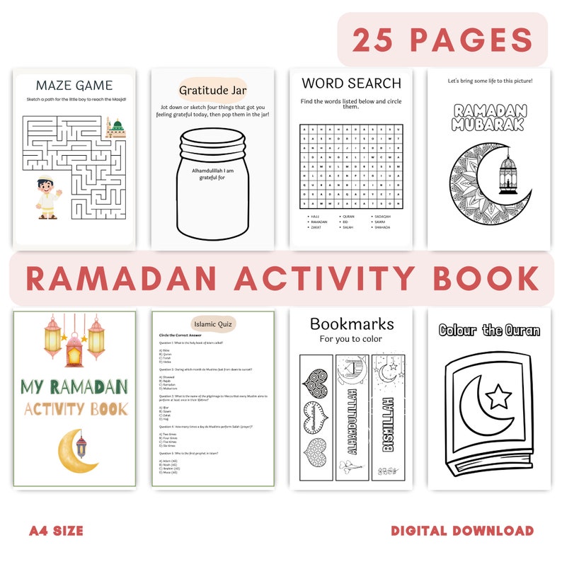 25 Page Ramadan Activity Book, Islamic Kids Worksheets, Muslim Children ...