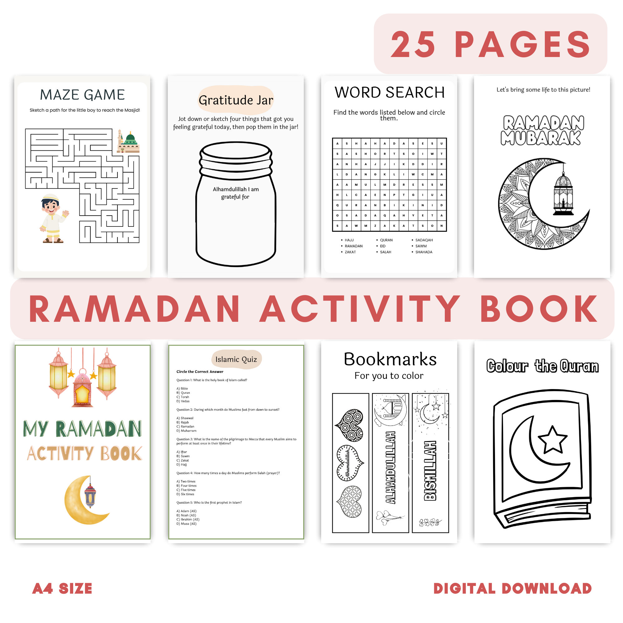 25 Page Ramadan Activity Book, Islamic Kids Worksheets, Muslim Children ...